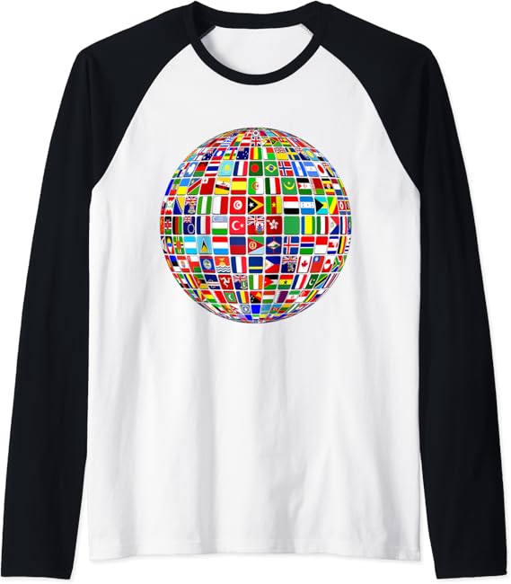 International World Flags T-shirt Flags World Map Raglan Baseball Tee : Amazon.co.uk: Clothing